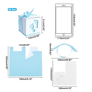 PH PandaHall 60 Sets Baby Shower Favor Boxes, Footprints Paper Gift Boxes Newborn Baby Folding Box with Ribbon for Gender Reveal Party Kindergarten Holiday Birthday Party Gift Favor, 2.4x2.4x2.4 Inch