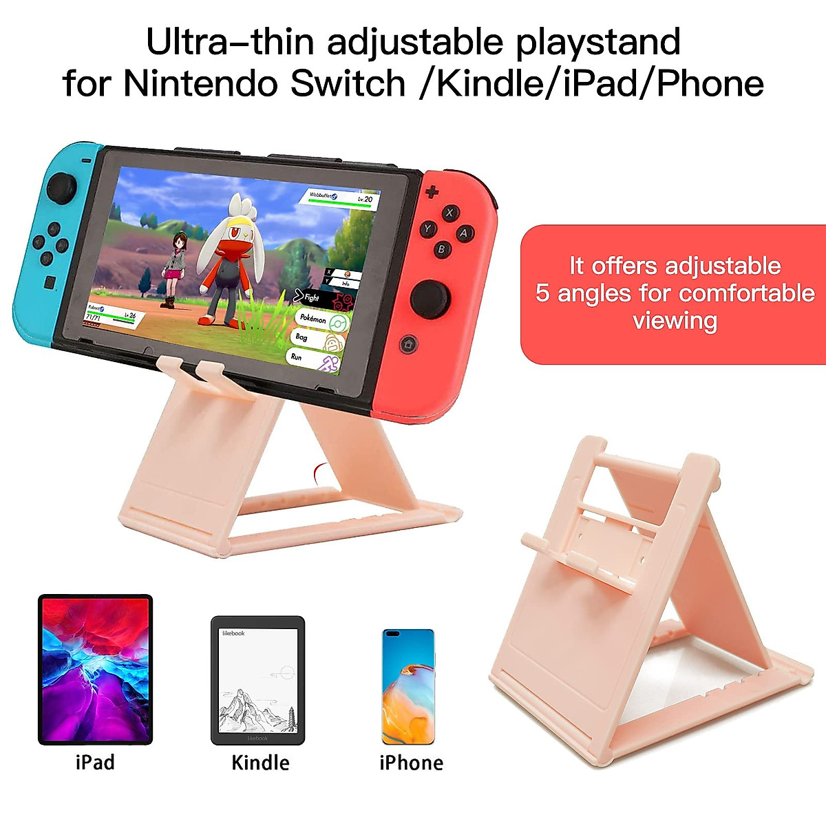 HLRAO Pink Travel Carrying Case Accessories Kit Compatible with Nintendo Switch (NOT Fit OLED/Lite).Pink Switch Hard Protective Cover,Adjustable Stand,Screen Protector & Cute Thumb Grips 10 in 1 Gift.