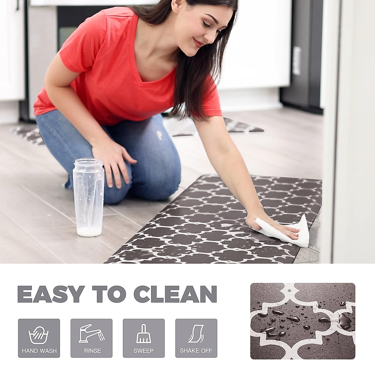 KOKHUB Kitchen Mat,1/2 Inch Thick Cushioned Anti Fatigue Waterproof Kitchen Rug, Comfort Standing Desk Mat, Kitchen Floor Mat Non-Skid & Washable for Home, Office, Sink,17.3"x28"- Brown