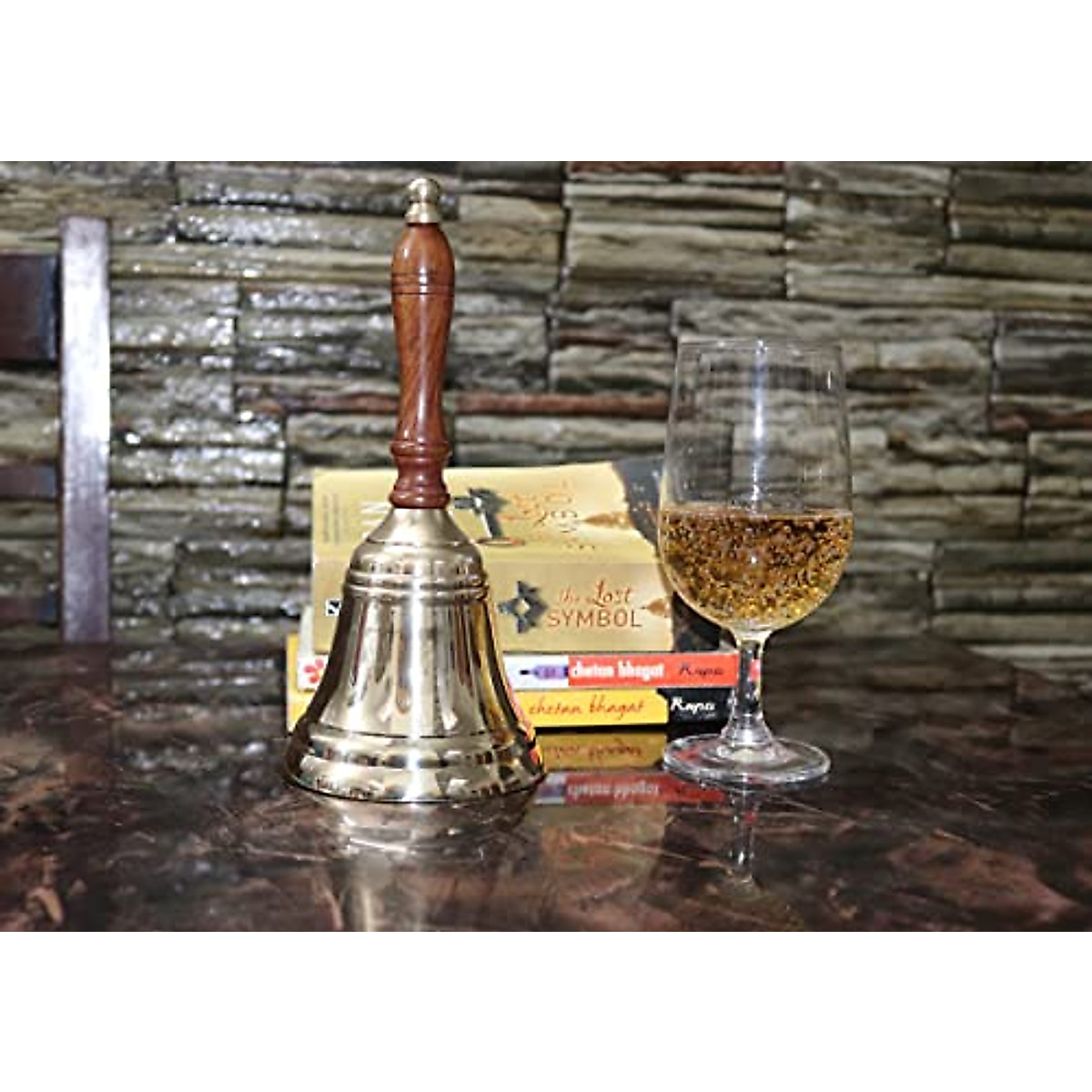 8.5"(H) 4"(D) Solid Brass Bell Quality Wooden Handle Bell Perfect for Dinner, Indoor, Outdoor, School, Bar, Reception, Last Order & Church by The Metal Magician