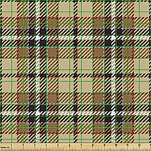 Ambesonne Brown Plaid Fabric by The Yard, Squares with Stripes Cutting Bold Streaks Vertical and Horizontal Abstract, Decorative Fabric for Upholstery and Home Accents, 2 Yards, Multicolor