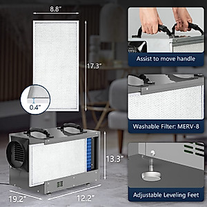 BaseAire AirWerx55 Dehumidifier for Crawl Space Basement,120 Pints Commercial Dehumidifier with Continuous Drain Hose, 5 Years Warranty, Intelligent Humidity Control, Auto Shut off/Restart