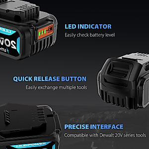 LILEIPOWER 4 Pack 20V 6.0Ah Replacement for Dewalt 20V Max Battery Compatible with Dewalt 20 Volt XR Max Lithium-ion Battery DCB205 DCB206 DCB207 DCB204 DCB203 DCD DCF DCG Series Cordless Power Tools