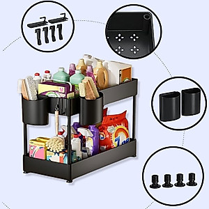 2PC Under Sink Storage Organizer Set Black, Under Sink Storage For kitchen And Bathroom, Multi Purpose Cabinet Storage
