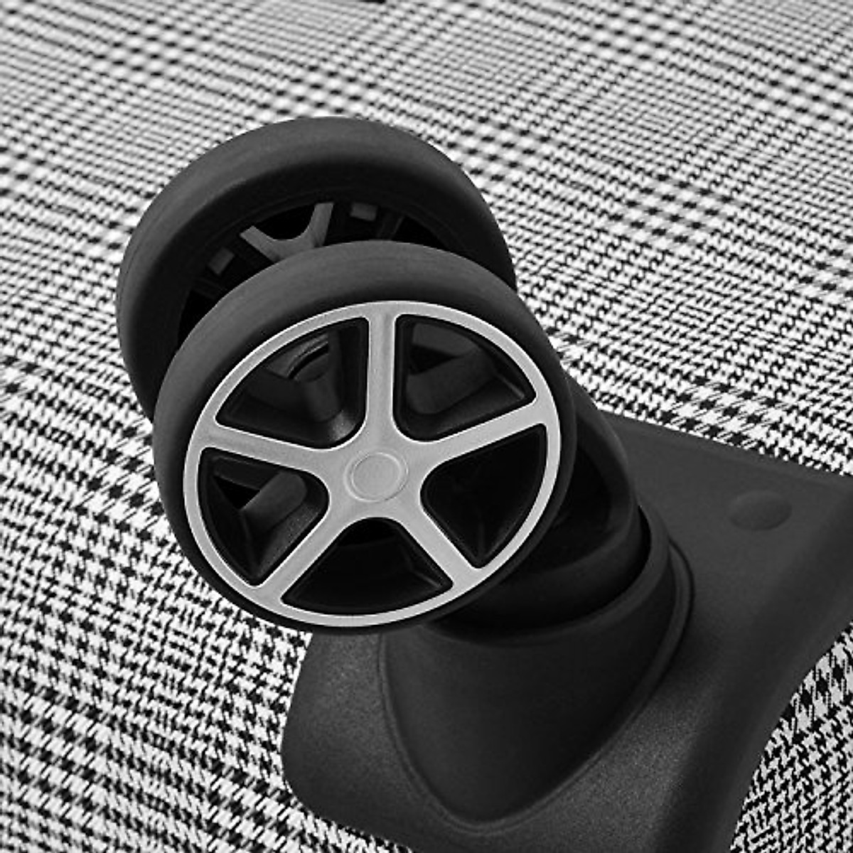 LONDON FOG Softside Spinner Luggage,Telescoping Handles, Black Menswear Plaid, Carry-On 20-Inch