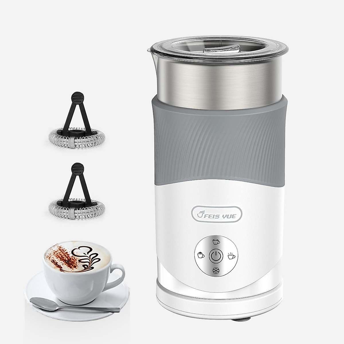 Milk Frother,4-in-1 milk frother steamer,12oz Instant Milk Frother,Milk Warmer for Coffee,Cold Foam Maker,Electric Frother for Milk,Auto Shut-Off,Silent Operation for Latte,Cappuccino,White