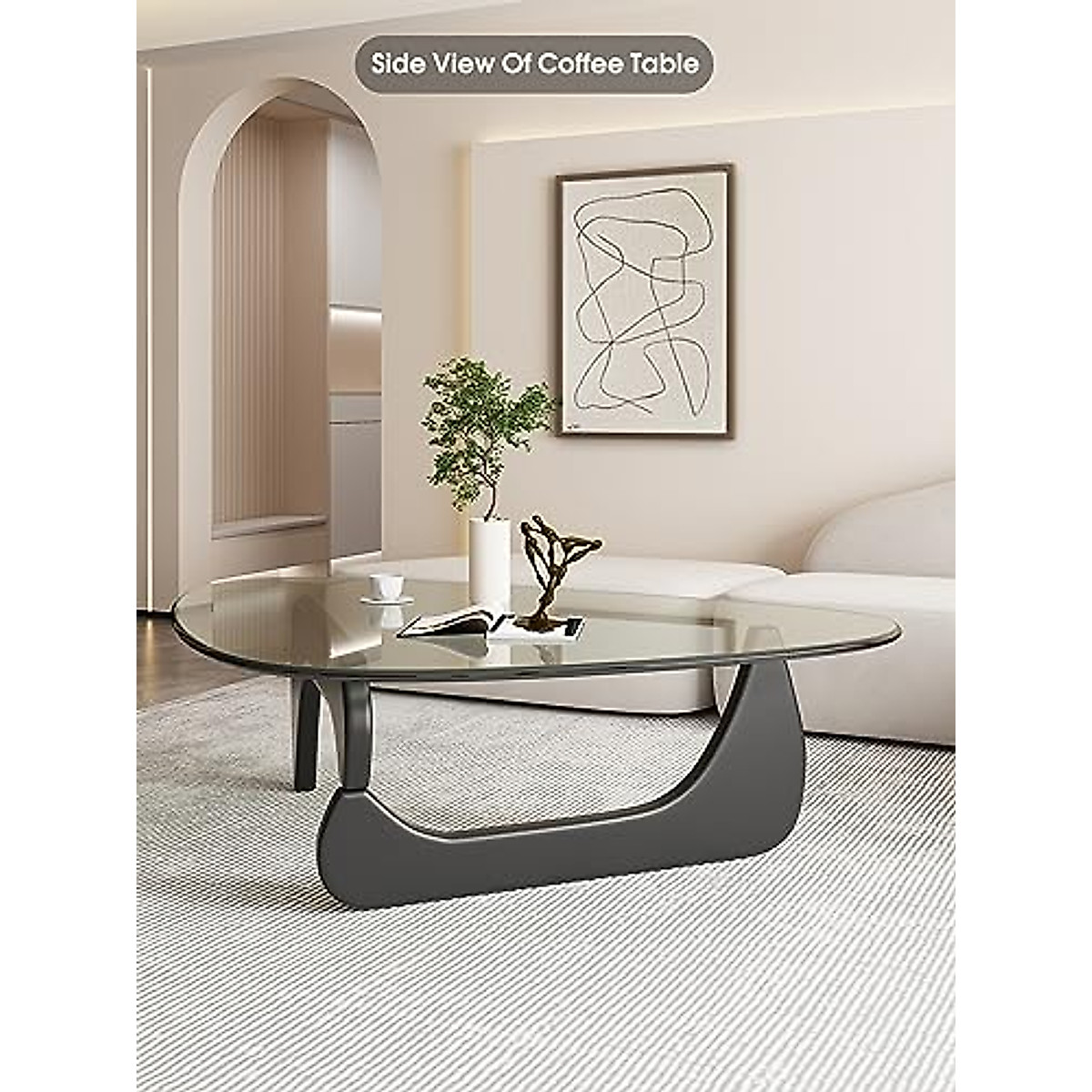 Mid Century Modern Coffee Table - Triangle Glass Coffee Table - Solid Wood Base Abstract Center Table - Vintage Glass End Table Living Room Balcony Study Walnut/Transparent Small 32.2 * 22.4 * 16in