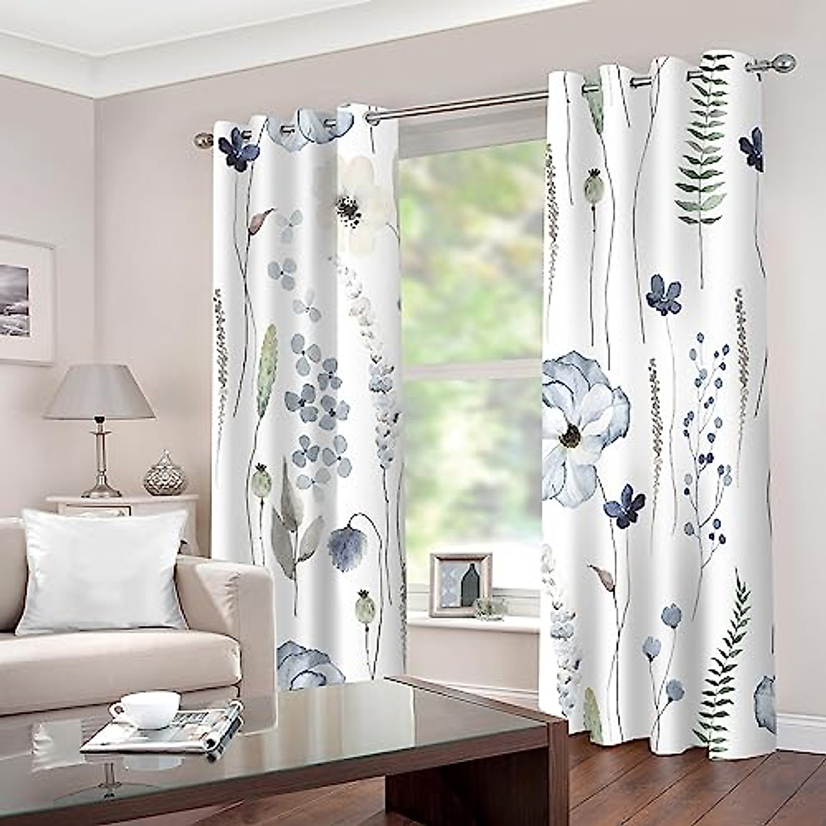 Blackout Curtains 84 inch Length 2 Panels Set Floral Artistic Drapes Leah Beige Poppy Flowers Light Blocking Thermal Black Liner Sound Proof Curtains for Bedroom Living Room, 42 x 84 inches