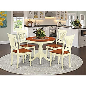 East West Furniture ANPL5-WHI-W 5 Piece Dinette Set for 4 Includes a Round Kitchen Table with Pedestal and 4 Kitchen Dining Chairs, 36x36 Inch, Buttermilk & Cherry
