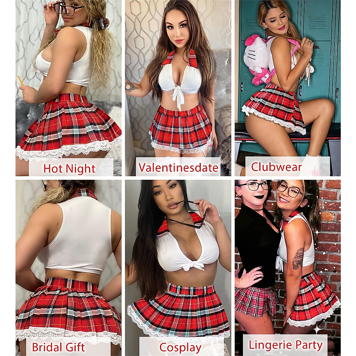 Avidlove School Girl Costume for Women Sexy School Girl Outfit Lingerie Role Playing Lingerie Set with Top and Mini Skirt(White,S)