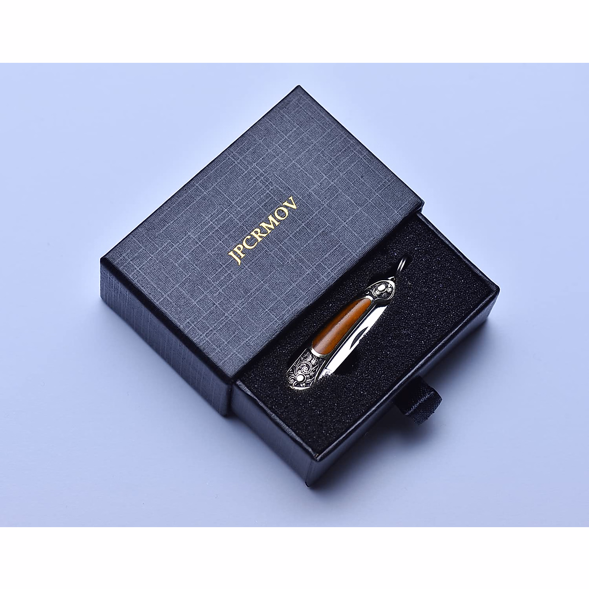 JPCRMOV Mini Pocket Knife Keychain for Men, Ultra Light 9g Compact Folding Knife EDC, Sharp X50CR15MoV Steel Blade, Brass Sandalwood Handle