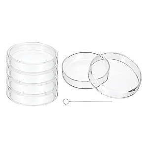 PATIKIL 90mm High Borosilicate Glass Petri Dishes with Lids, 5 Pack Petri Plates with a Inoculation Loop for Lab Science Experiment, Clear
