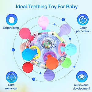 Baby Sensory Teething Toys - Updated Infant Teethers Montessori Toys, Infant Sensory chew rattles Toy Gift for Infant Newborn Boys Girls 0 3 6 9 12 18 Months Shower Gifts Toddler Learning Toys (Blue)
