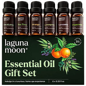 Essential Oils Set - Top 6 Organic Blends for Diffusers, Home Care, Candle Making, Fragrance, Aromatherapy, Humidifiers, Gifts - Peppermint, Tea Tree, Lavender, Eucalyptus, Lemongrass, Orange (10mL)
