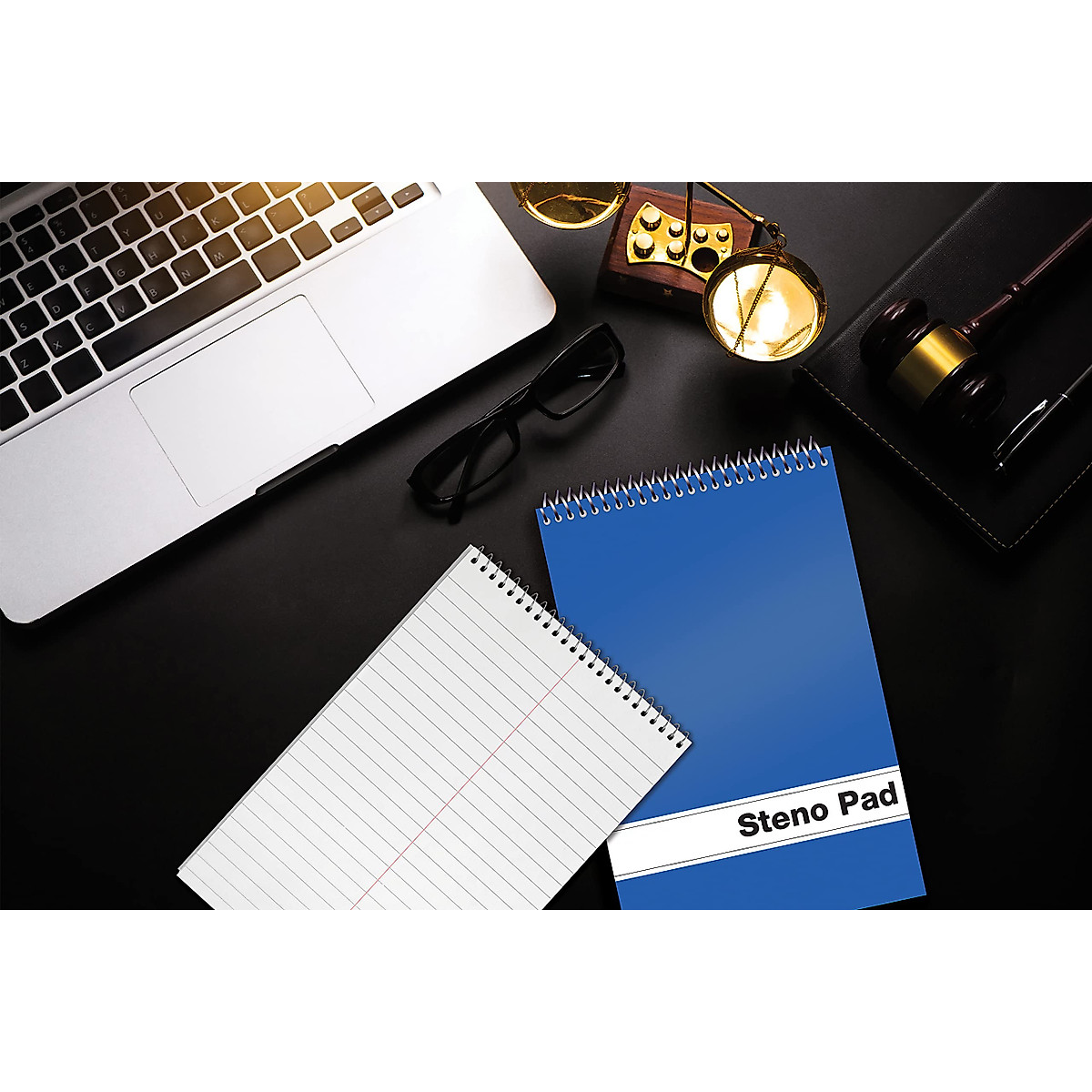 Spiral Steno Pads, 12 Pack, 6 x 9 inches, 80 Sheets, White Paper, Gregg Rule, by Better Office Products, Assorted Solid Colors (Red, Black, Blue, Green), 12 Steno Notebooks