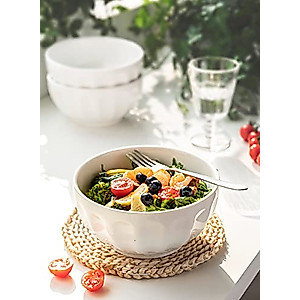 Sweese Porcelain Salad Bowls - 42 Ounce Fluted Bowls for Salad, Fruits and Popcorn - Bowl Set of 4, White No.130.401
