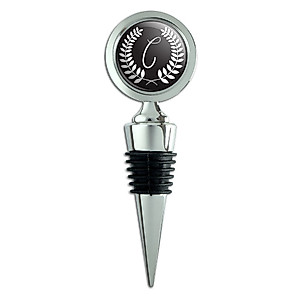 Wine Bottle Stopper Monogram Olive Leaves Wreath Calligraphy Letter C