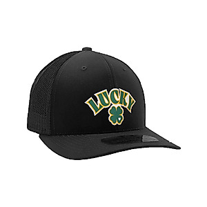 Daxton Baseball Trucker Hat St. Patrick Day 3D Lucky Clover Structured Mid Profile Cap, Lucky Clover Black Black Hat
