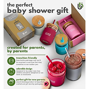 bamboo bamboo Toddler Sippy Cup with Straw and Lid, Transition Drinking Cup for Kids Holds 11.8 oz of Milk, Juice, Water or Smoothies – Glass Kids Cup with Impact-Resistant Silicone Sleeve and Straw