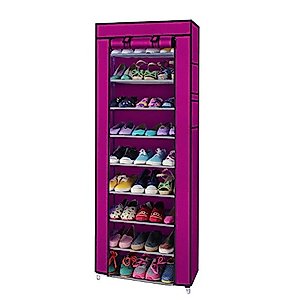 Gappys Shoe Rack Organizer Storage with Dustproof Cover - 10-Tier Free Standing Shoe Racks Cabinet for Closets,Shoe Stand,Shoe Shelf Storage (Pink), 22.83 x 11.4 x 63 inch