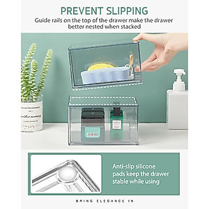 Syntus 3 Piece Set Stackable Makeup Organizers, 4.4'' Tall Acrylic Drawer Organizer, Clear Plastic Cosmetics Storage Drawers for Vanity, Undersink, Bathroom Organizer, Skincare, Kitchen Cabinets