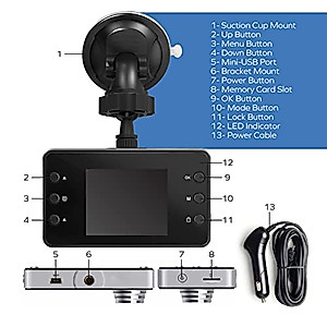 COBY High-Definition Car Dash cam | 1080P HD Wide-Angle Lens Car Camera | Night Vision Camera Recording & Motion Detector | 2.2” Display Dashcam | Auto On/Off & Loop Recording Micro SD | Plug-and-Play