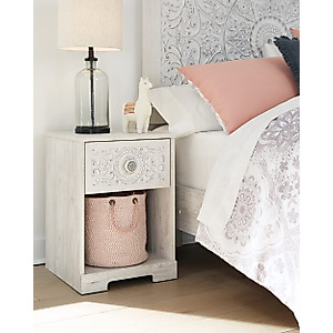 Signature Design by Ashley Paxberry Bohemian 1 Drawer Nightstand with Open Cubby, 22.09" Tall, White