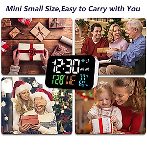 JXJHOVV Alarm Clocks for Bedrooms,Digital Clock, Alarm Clock with Temperature Humidity,Calendar,Week,Accurate time,Snooze,12/24 H,Small digital clock,Office decor,4 Level of Brightness, Orange