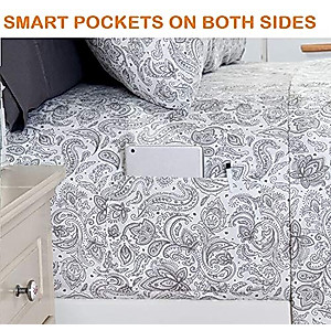 Elegant Comfort Luxury Soft Bed Sheets Paisley Pattern - 1500 Premium Hotel Quality Microfiber Softness Wrinkle and Fade Resistant (6-Piece) Bedding Set, Full, Grey