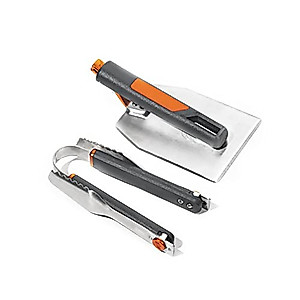 Blackstone 5294 Foldable 2 Piece Hamburger Spatula Flipper and 1 BBQ Tong-Flex Fold Model Stainless Steel-Easy to Carry and Clean Griddle Accessories Tool Set, Black, Orange