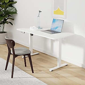 Electric Standing Desk, 55x24 Height Adjustable Sit Stand Desk with Memory Presets, Large Computer Desk for Home and Office, White Frame & White Desktop