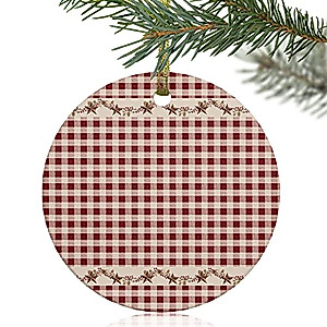 2023 Christmas Ornaments Ceramic Hanging Ornament,Red Gradient Vintage Plaid Western Star Xmas Tree Decorations for Holiday Party Home,Country Farm Berry Floral Christmas Ornament Gift
