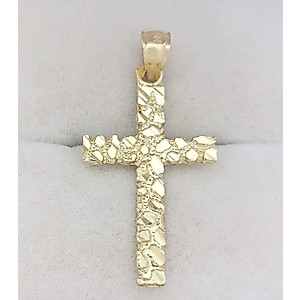 AMZ Jewelry 10K Yellow Gold Nugget Cross Pendant Gold Nugget Cross