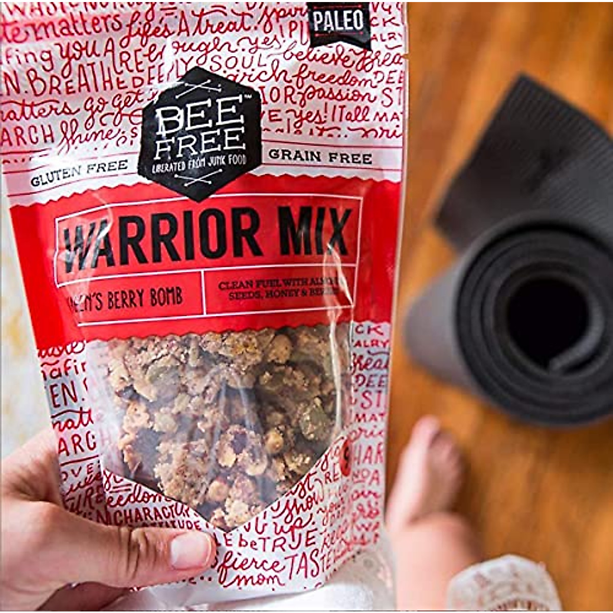 BeeFree Warrior Mix Gluten Free Granola - Soft Chunky Granola Bites | Paleo Granola, Low Carb, Grain Free, Preservative Free, Oat Free | Granola for Yogurt, Low Calorie Snacks | Hagen’s Berry Bomb, 9 Ounce Bag