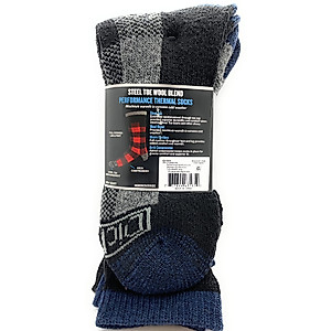 Dickies Genuine Men’s 3-Pairs Steel Toe Crew Performance Thermals Socks, Wool Blend , Multicolor (Gray, Navy & Black) Pack of 1
