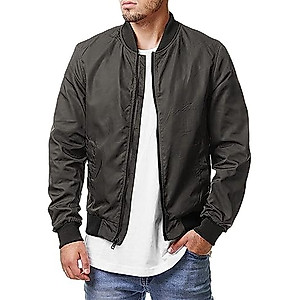 COOFANDY Mens Lightweight Jackets Grey Bomber Jacket Classic Slim Fit Zipper Light Outerwear Coat Grey L