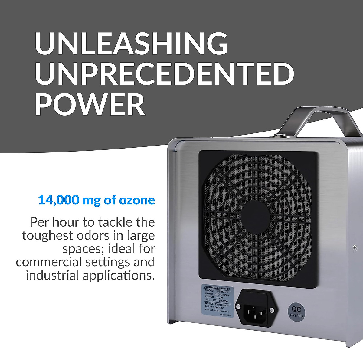 New Comfort SS12000 Commercial Ozone Generator and Air Purifier, 9000 to 20000 mg/hr, Powerful Ozone Generator for Industrial Use