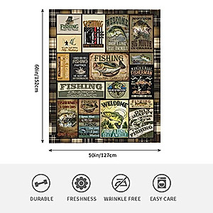 KBBMFEU Fish Blanket Bass Fishing Throw Blankets Fish Hunter Gifts for Men Boy Dad Lightweight Cozy Throw for Fishing Picnic Sofa 60X50Inch