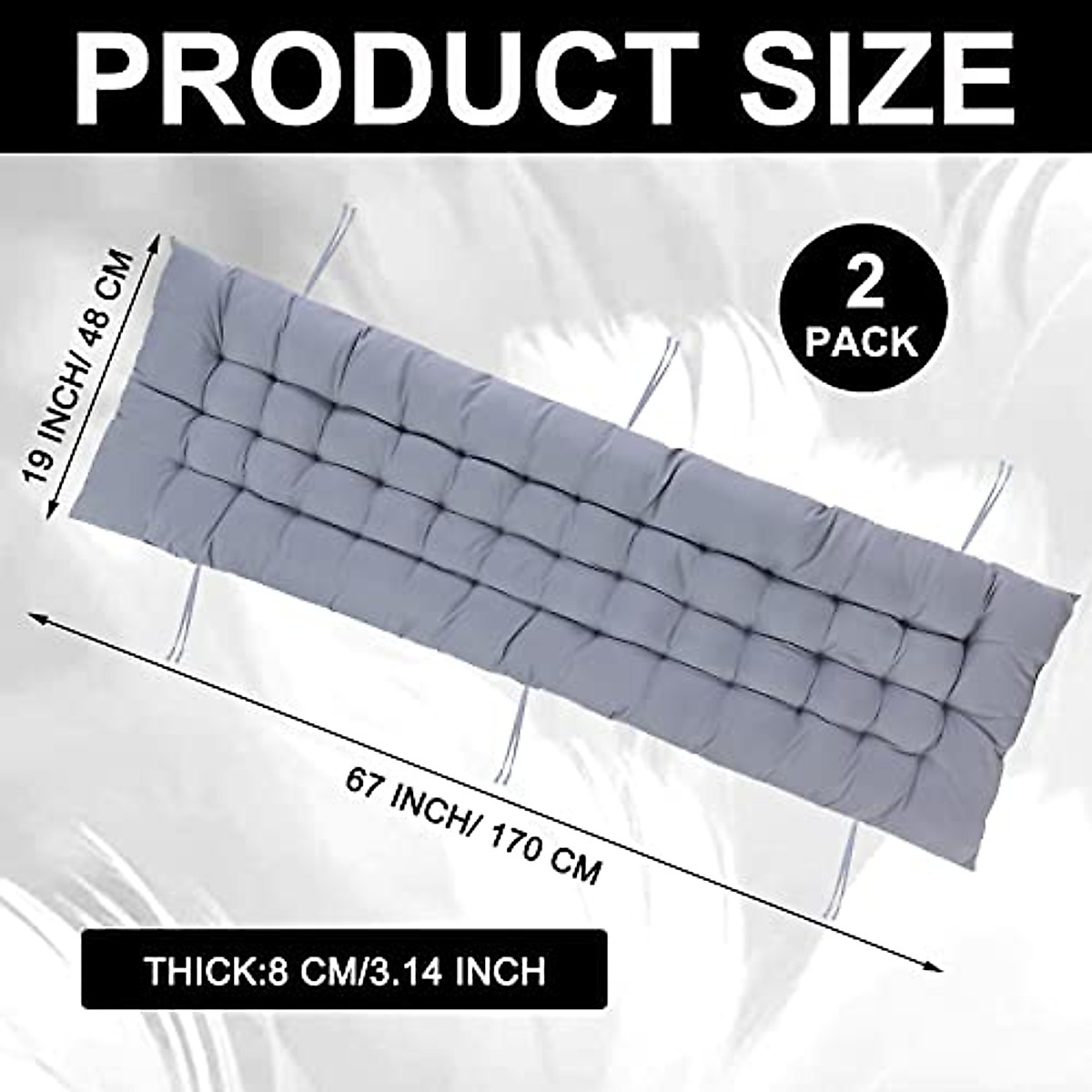 Bucherry 2 Pcs 67 x 19 Inch Chaise Lounge Cushions Soft Lounge Chair Cushion Rocking Chair Cushion Sofa Lawn Furniture Cushion Pad with 6 Tie for Outdoor Indoor Patio Home Without Headrest (Grey)