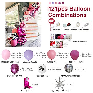 MYDECORBL Cowgirl Balloon Garland Arch Kit,121 Pcs Farm Theme Cow Printed Chrome Hot Pink with Boot Balloons for Baby Shower Graduation Party Wedding Birthday Engagement Party