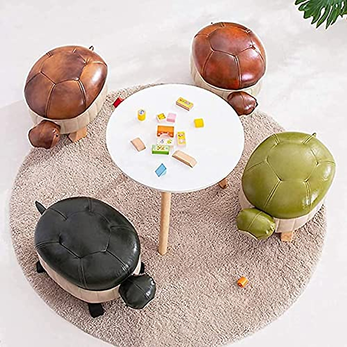 Kelendle Animal Footstool Turtle Upholstered Ottoman PU Leather Pouf Wood Foot Stool Rest for Living Room Bedroom Sofa Bench Seat Chair, Grass (Large, Brown)