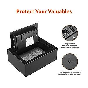 Amazon Basics Small Slim Desk Drawer Security Safe with Programmable Electronic Keypad, Black, 11.8''W x 8.6''D x 4.4''H
