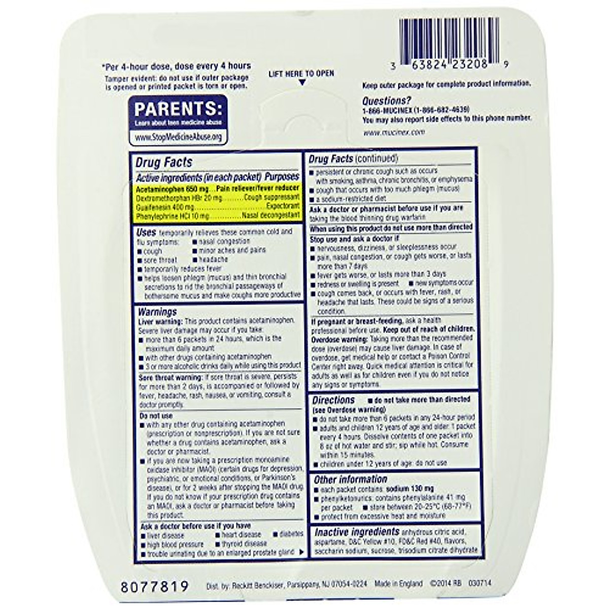 Mucinex Fast-Max Hot Drink, Cold Flu & Sore Throat-8 ct