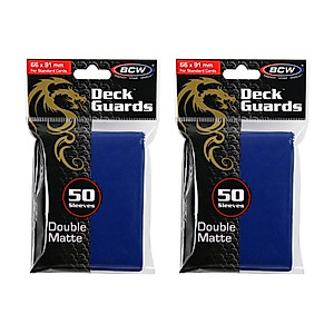 BCW Deck Guard - Double Matte Blue Card Sleeves | Acid-Free, Archival-Safe, No PVC | Anti-Glare Matte Finish | Fits Standard 2½" x 3½" Game Cards | Durable Deck Protector Sleeves | 100 Ct