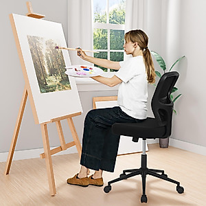 Armless Desk Chair Height Adjustable Computer Chair Ergonomic High Back Task Swivel Chairs with Wheels Rolling Office Stool Chair for Small Spaces Home Bedroom Study, Black