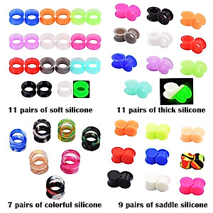 Qmcandy 38 Pairs Colorful Silicone Tunnels Plugs Hollow Saddle Soft Thick Ear Piercing Expander Gauges 2g