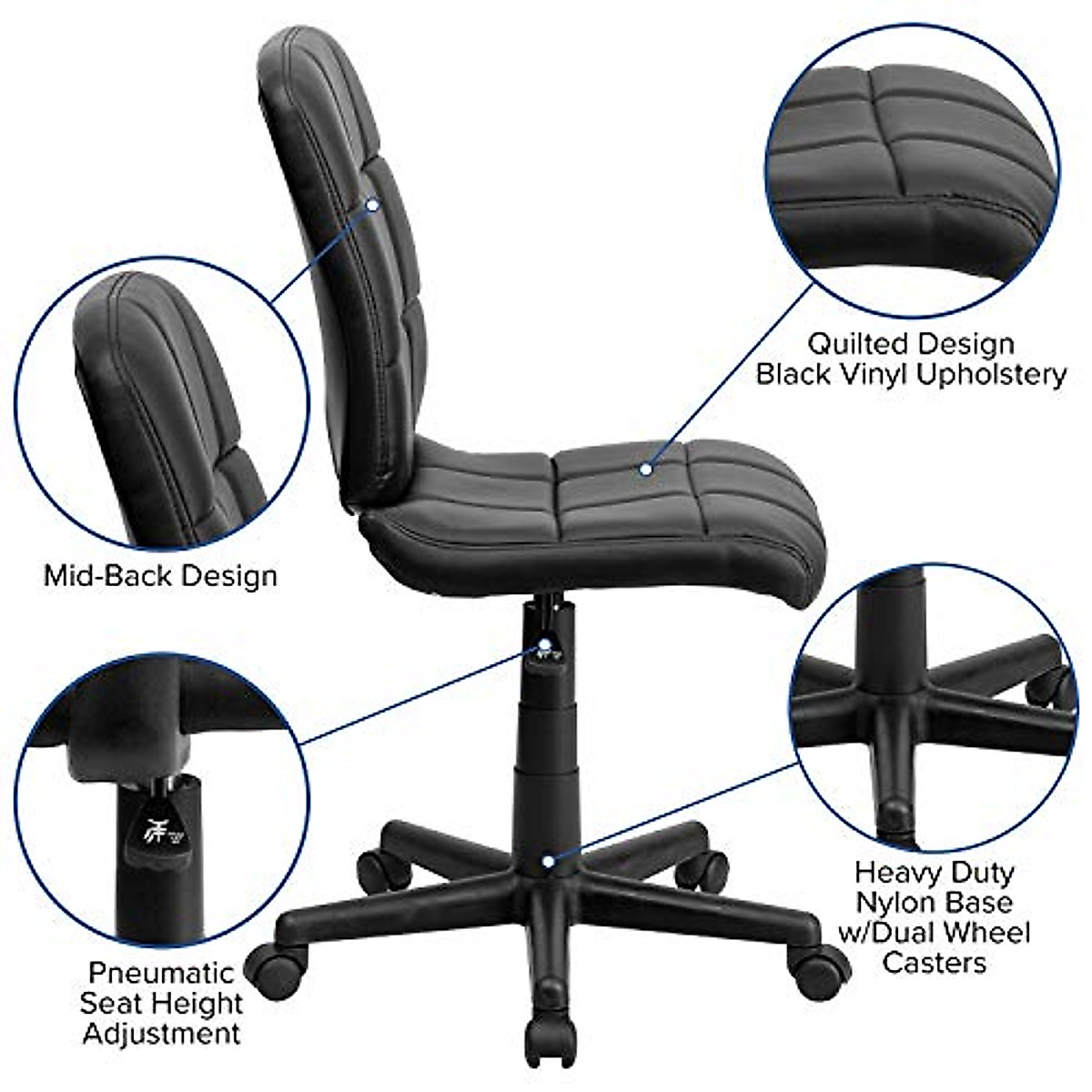 Flash Furniture Clayton Mid-Back Black Quilted Vinyl Swivel Task Office Chair
