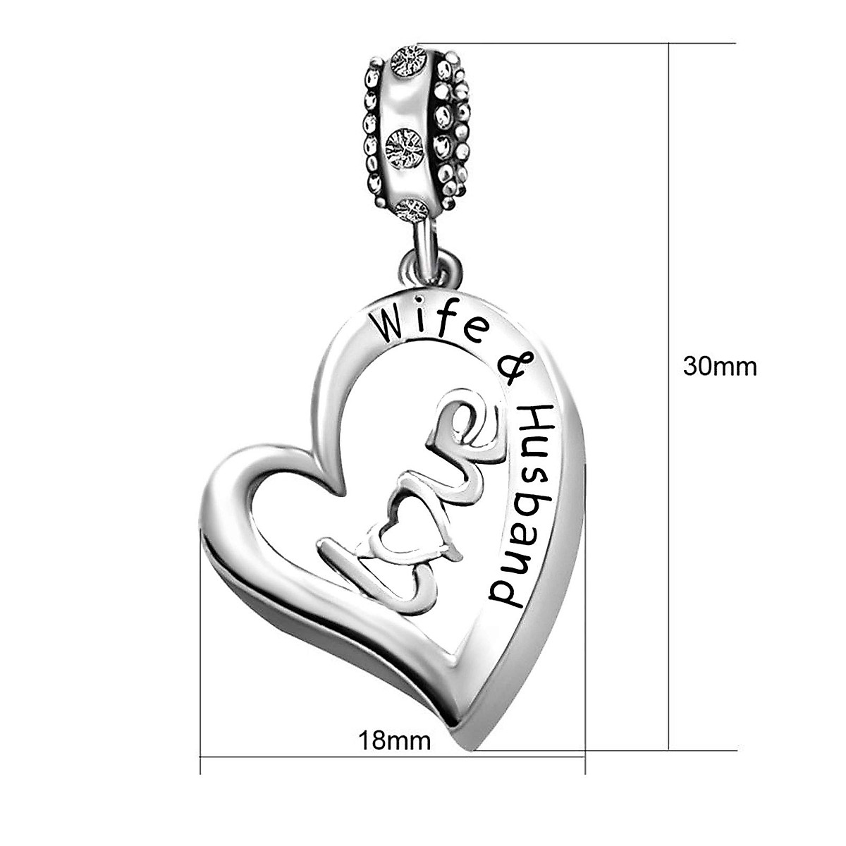 KunBead I Love You Wife Husband Heart Valentines Day Birthday Dangle Charms Compatible with Pandora Bracelet for Womenfriend