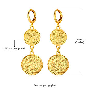 U7 Small Huggie Hoop Middle East Arab Muslim Jewelry|18K Gold Plated Coin Dangle Drop Earrings for Women