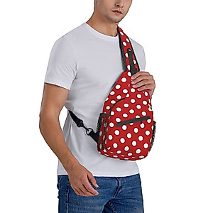 Cute Red White Polka Dot Sling Backpack,Travel Hiking Daypack Crossbody Shoulder Bag for Women Men Girls Boys